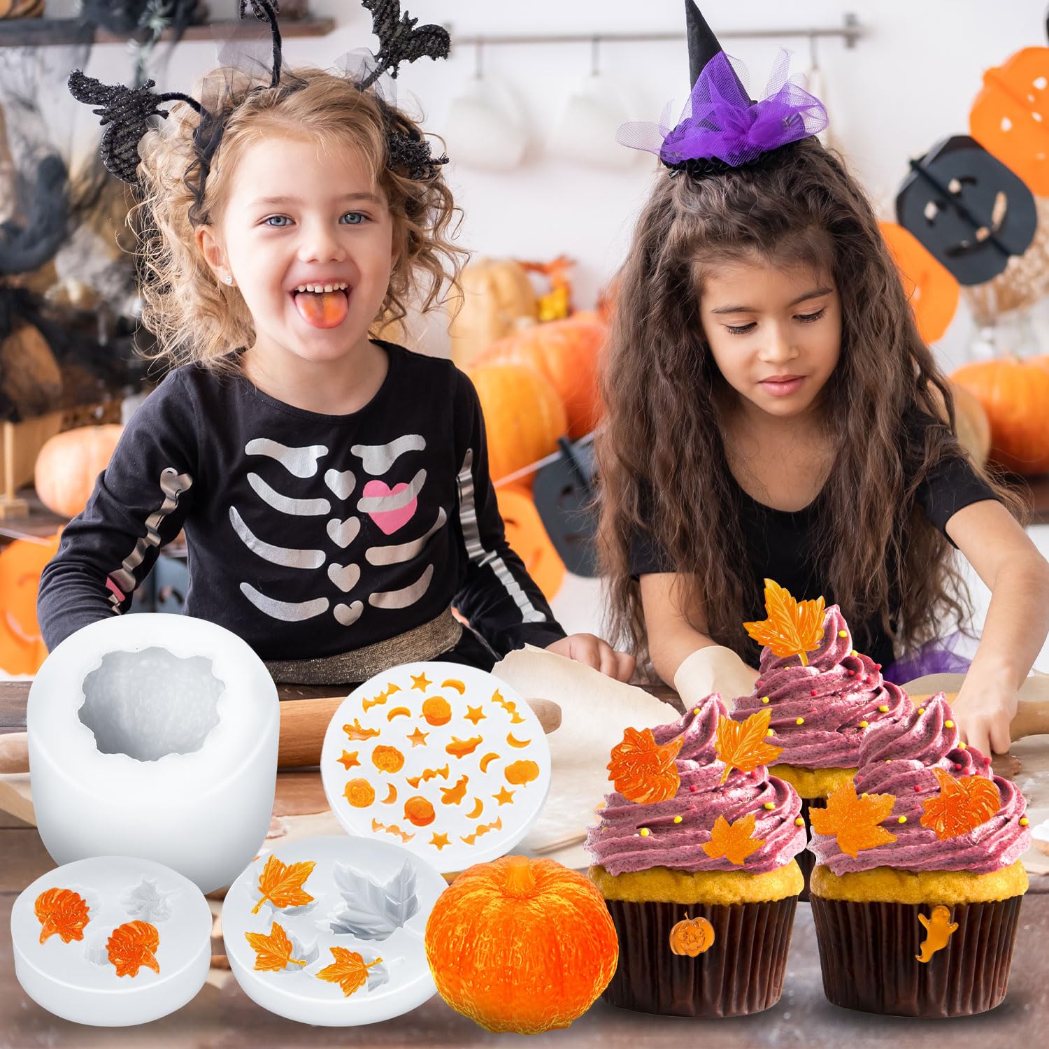 7 Pcs Pumpkin Candle Molds, Halloween Silicone Mold for DIY Craft Making Decoration Supplies, Thanksgiving Maple Mold and Ghost Mold for Candle, Chocolate, Candy, Clay, Soap, Butter Crafting Projects