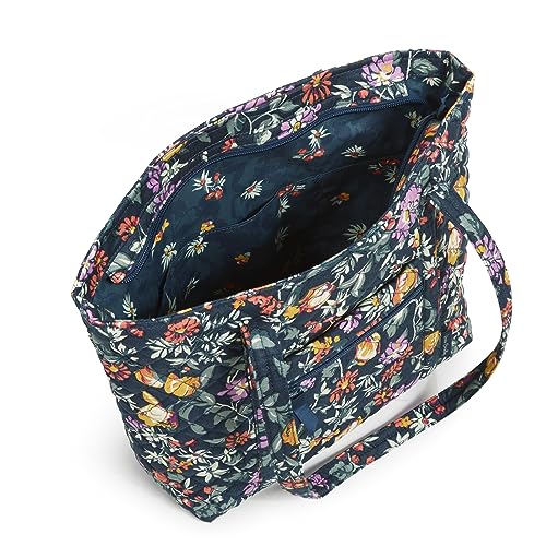 Vera Bradley Women's Cotton Small Vera Tote Bag, Fresh-Cut Floral Green, One Size