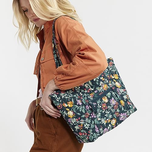Vera Bradley Women's Cotton Small Vera Tote Bag, Fresh-Cut Floral Green, One Size