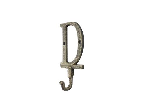 Handcrafted Nautical Decor Rustic Gold Cast Iron Letter D Alphabet Wall Hook 6"