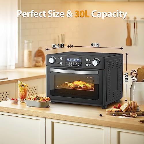 LifePlus Toaster Oven, 12-In-1 Convection Oven Countertop with Stainless Steel, 1700W Air Fryer Combo for Pizza Bread Grill, etc. 8 Gallon Capacity, Includes 6 Accessories