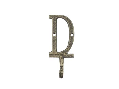 Handcrafted Nautical Decor Rustic Gold Cast Iron Letter D Alphabet Wall Hook 6"