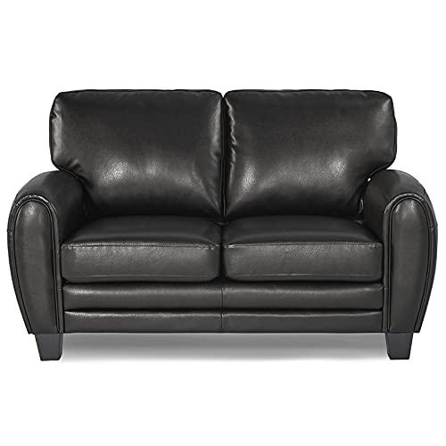 Pemberly Row Modern Faux Leather Loveseat for 2 People, Sofa Couch with High Back for Living Room, Black