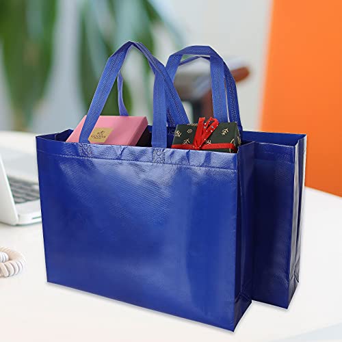20Packs Reusable Grocery Bags with Handle, Large Non-Woven Shopping Bag Foldable, Royal Blue Tote Bags for Groceries Gift Party Wedding Christmas