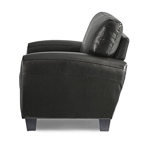 Pemberly Row Modern Faux Leather Loveseat for 2 People, Sofa Couch with High Back for Living Room, Black