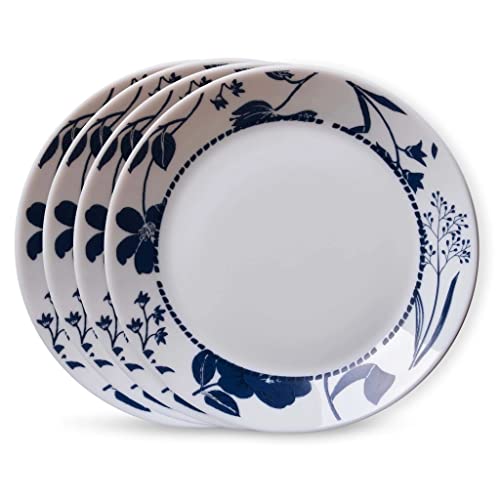 Corelle Everyday Expressions 4-Pc Salad Plates Set, Service for 4, Durable and Eco-Friendly 7-1/2-Inch Plates, Higher Rim Glass Lunch Plate Set, Microwave and Dishwasher Safe, Rutherford