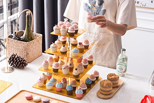BLBYHO 4 Tier Gold Cupcake Stand, Acrylic Cupcake Tower Display Dessert Stand, Square Cupcake Stand Combo Set for Dessert Table Bases para Cupcake, Good for Birthday Party Wedding, Christmas