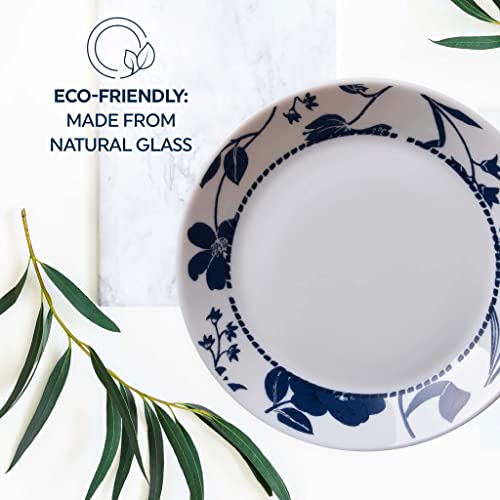 Corelle Everyday Expressions 4-Pc Salad Plates Set, Service for 4, Durable and Eco-Friendly 7-1/2-Inch Plates, Higher Rim Glass Lunch Plate Set, Microwave and Dishwasher Safe, Rutherford