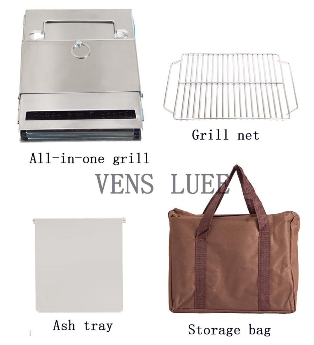 VENS LUEE Notebook Charcoal BBQ Grill Multifunctional Barbecue Camping Stove Tabletop Smoker Folding For Picnic, Camping, Hiking, Traveling, Outdoor Indoor (Style 4)