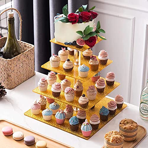 BLBYHO 4 Tier Gold Cupcake Stand, Acrylic Cupcake Tower Display Dessert Stand, Square Cupcake Stand Combo Set for Dessert Table Bases para Cupcake, Good for Birthday Party Wedding, Christmas