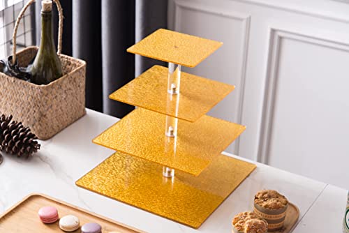 BLBYHO 4 Tier Gold Cupcake Stand, Acrylic Cupcake Tower Display Dessert Stand, Square Cupcake Stand Combo Set for Dessert Table Bases para Cupcake, Good for Birthday Party Wedding, Christmas