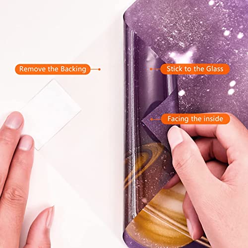 Viseeko Window Privacy Film: Frosted Window Clings Space Planet Pattern Window Decals Static Cling Window Sticker Non-Adhesive for Kids Room Home Office(Purple, 17.5x78.7Inches)