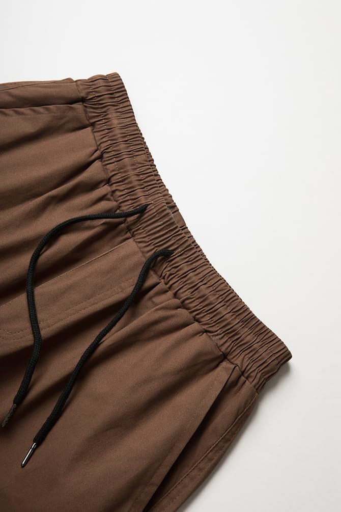 THWEI Mens Cargo Pants Casual Joggers Athletic Pants Cotton Loose Straight Sweatpants Brown L