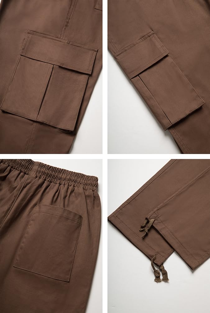 THWEI Mens Cargo Pants Casual Joggers Athletic Pants Cotton Loose Straight Sweatpants Brown L