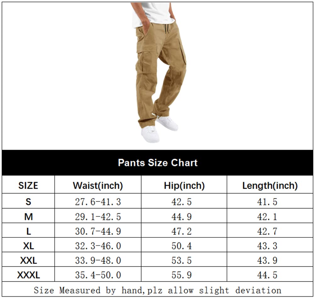 THWEI Mens Cargo Pants Casual Joggers Athletic Pants Cotton Loose Straight Sweatpants Brown L