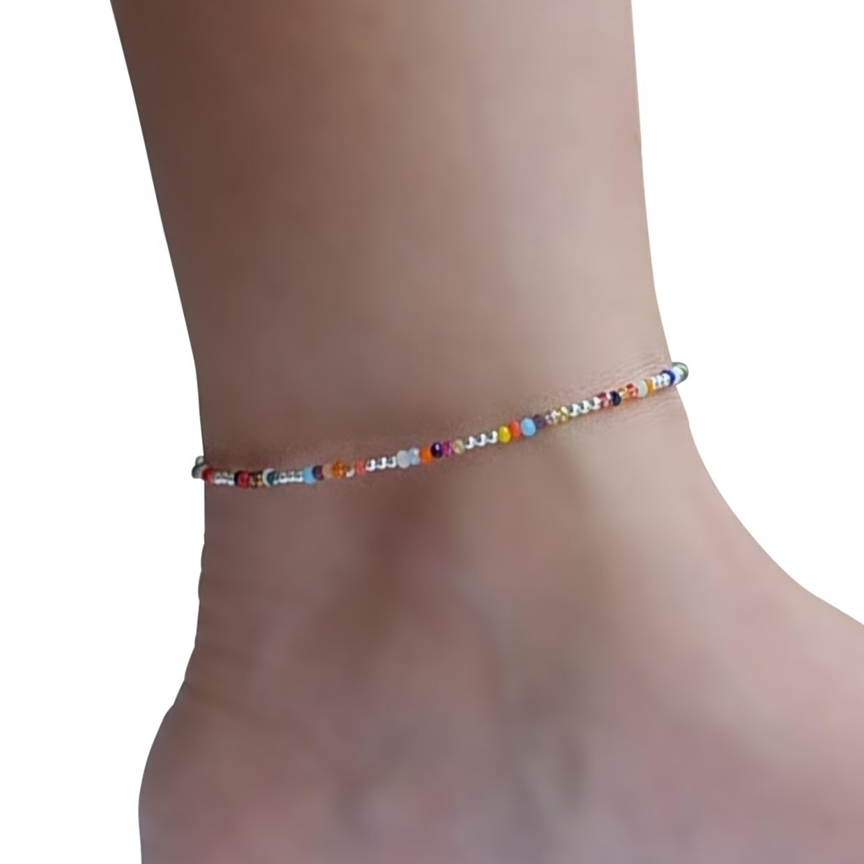 Handmade 925 Sterling Silver, Glass Beads Anklet for women, Length 9-10 inches, Adjustable Dainty Multi Color Beaded Bracelet, Beach Summer Jewelry, By MiYa Jewelry Creations