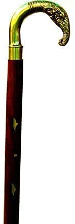 Halloween Brass Brass Nautical Brass Elephant Had Walking Stick in Polish Brass Finish & Wood Stick (3 Fold Wooden Walking Cane )