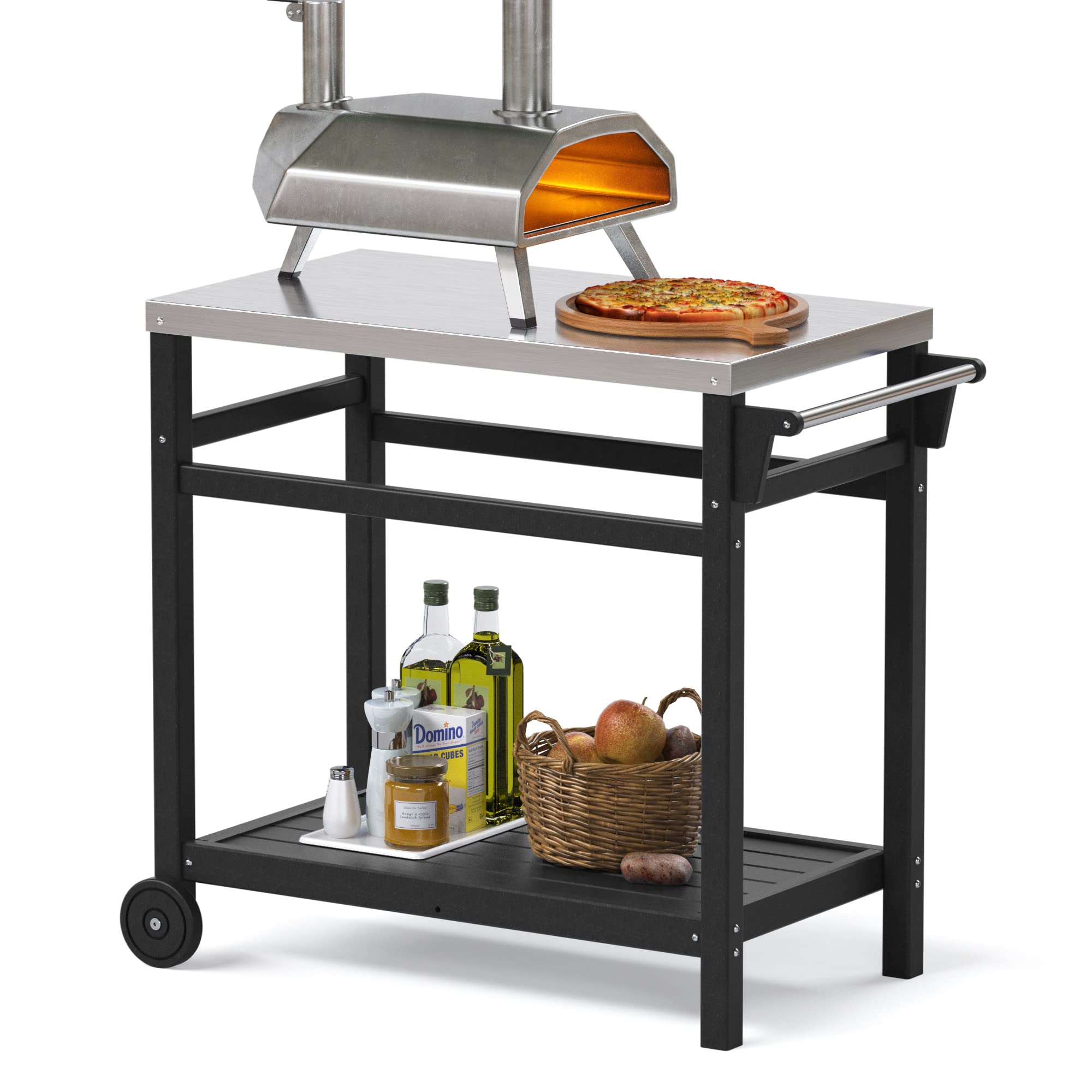 TORVA Outdoor Prep Cart,Portable Dining Table for Pizza Oven, Double-Shelf Patio Grilling Backyard BBQ Grill Cart & King Arthur 00 Pizza Flour, Non-GMO Project Verified, 100% American Grown Wheat, 3lb