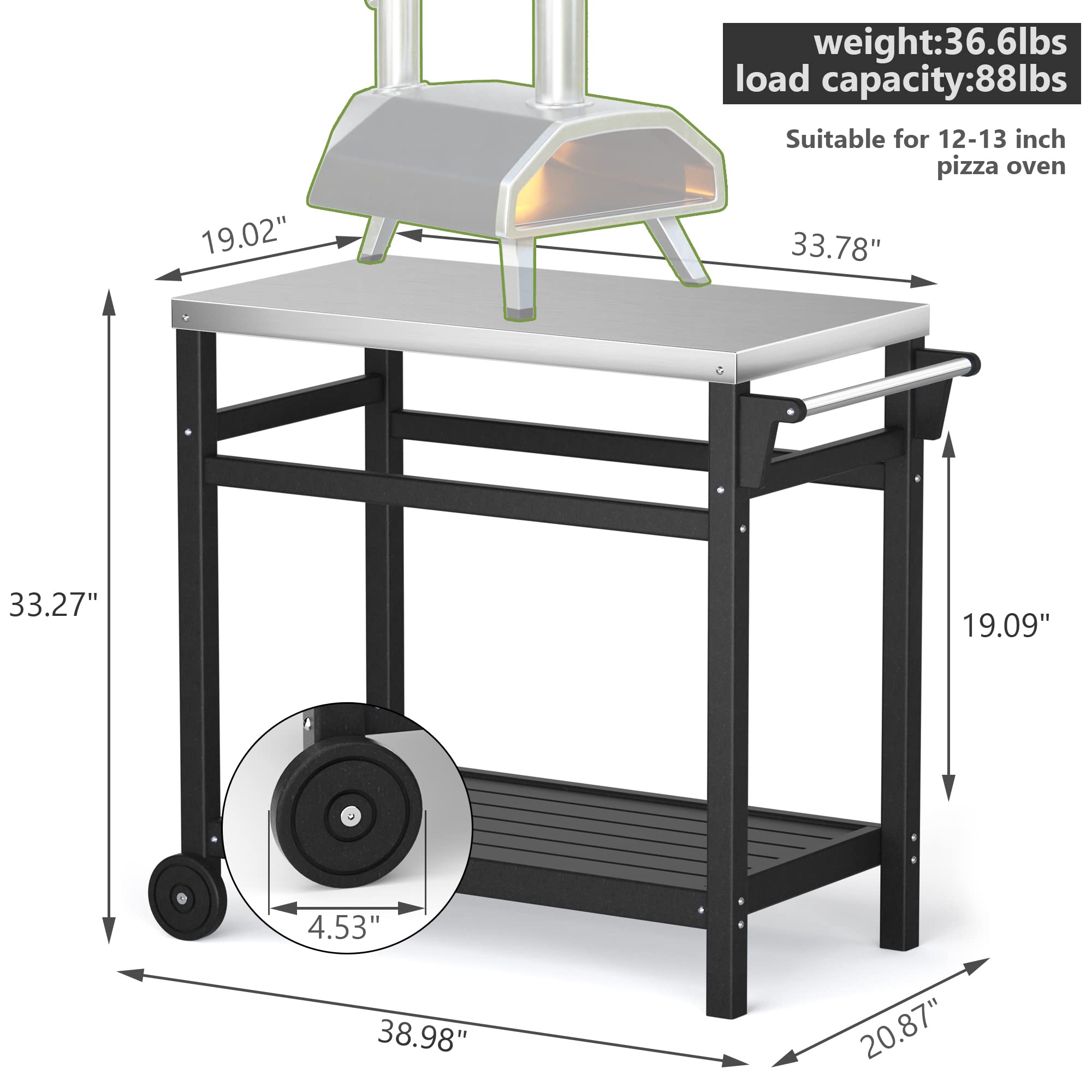 TORVA Outdoor Prep Cart,Portable Dining Table for Pizza Oven, Double-Shelf Patio Grilling Backyard BBQ Grill Cart & King Arthur 00 Pizza Flour, Non-GMO Project Verified, 100% American Grown Wheat, 3lb