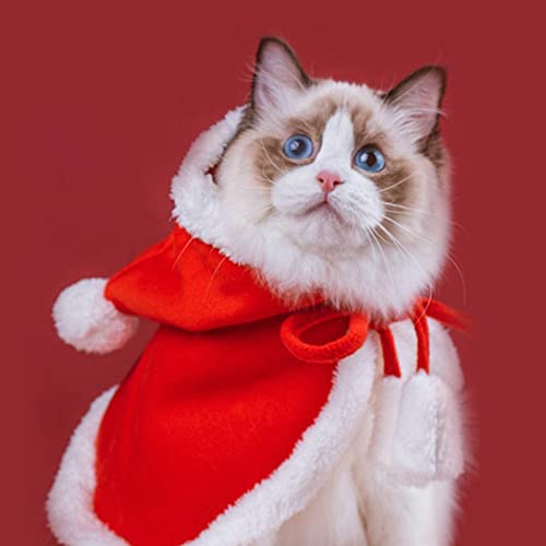 Pet Christmas Costume,Cat Cloak with Xmas Hat,Christmas Cat Dog Costume Pet Cape,Dog Clothes for Christmas,Hooded Cape Dog Puppy Dress Up for Cats and Small to Medium Sized Dog