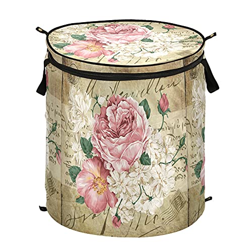 ALAZA 50 L Pop-up Laundry Hamper, Vintage Shabby Chic Pink Rose Floral Freestanding Collapsible Large Clothes Basket for Clothes Toys