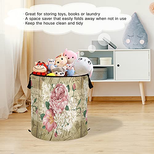ALAZA 50 L Pop-up Laundry Hamper, Vintage Shabby Chic Pink Rose Floral Freestanding Collapsible Large Clothes Basket for Clothes Toys