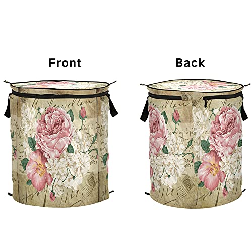 ALAZA 50 L Pop-up Laundry Hamper, Vintage Shabby Chic Pink Rose Floral Freestanding Collapsible Large Clothes Basket for Clothes Toys