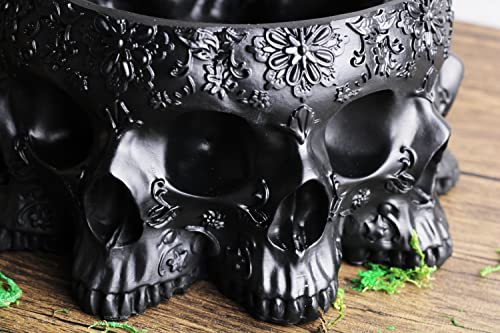Skull Multiple Faces Plant Planter Pot, Decorations Sugar Candy Bowl, Polyresin Skull Planter Succulents Pots, Flower Pot Home Gardening Garden Goth Decor 4" H (Black)