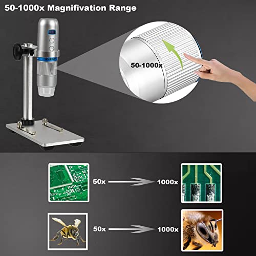SVBONY SM401 Wireless Digital Microscope, Handheld USB HD Inspection Camera, 50x-1000x Digital Microscopes with Adjustable Stand Holder, Compatible with iPhone, iPad, Android, Mac, Windows Computer