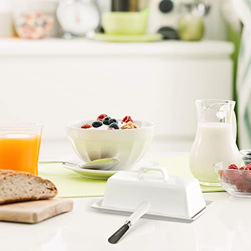 Yedio Porcelain Butter Dish Set with Lid and Knife,Butter Holder with Handle, Perfect for East and West Coast Butter, Dishwasher Safe, White