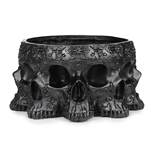 Skull Multiple Faces Plant Planter Pot, Decorations Sugar Candy Bowl, Polyresin Skull Planter Succulents Pots, Flower Pot Home Gardening Garden Goth Decor 4" H (Black)