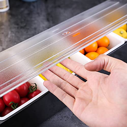 5 Compartment Plastic Dispenser Fruit Veggie Condiment Caddy with Lid,Ice Cooled Condiment Serving Container Chilled Garnish Tray Bar Caddy for Home Work or Restaurant (Black)