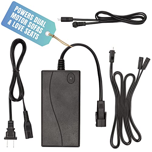 Dual Motor Power Supply Kit - Universally Compatible Power Supply for Electric Reclining Furniture - with Y Splitter Extension Cord & 2-Pin Connector - 29V 2A Adapter for Loveseats, Chairs and Sofas