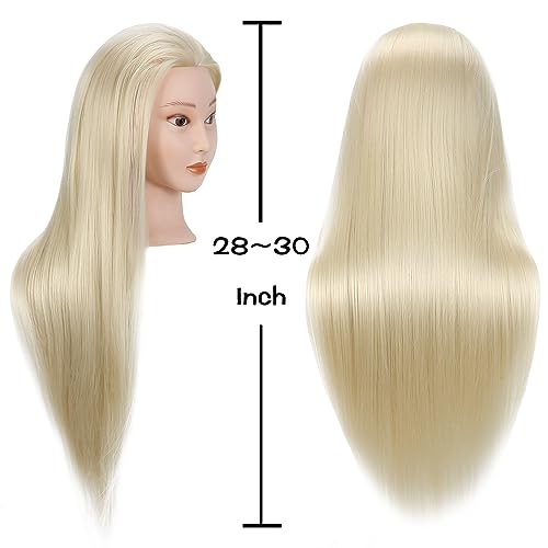 Armmu 28"-30" Long Synthetic Hair Mannequin Head Hairdresser Practice Training Head Cosmetology Manikin Doll Head with 9 Tools and Clamp - 613