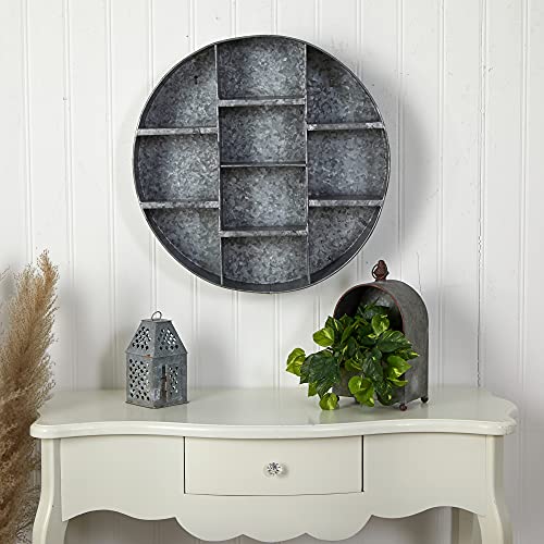 Nearly Natural 23in. Galvanized Round Metal Wall Mounted Shelf System