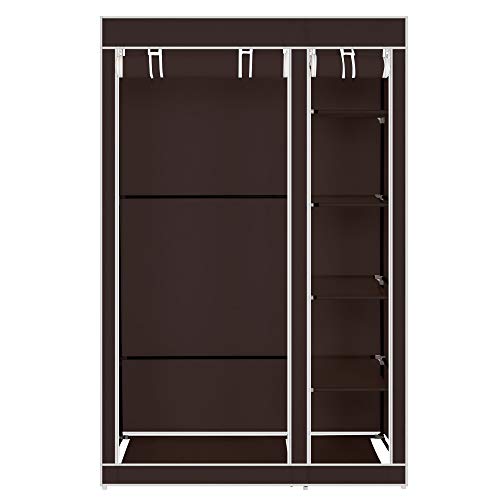 Deuxff Storage Closet,High-Leg Non-Woven Fabric Assembled Cloth Clothes Organizer,Simple Closet Shelves, Closet Storage Organizer, Extra Strong and Durable (Dark Brown, 5-Layer 6-Compartment)
