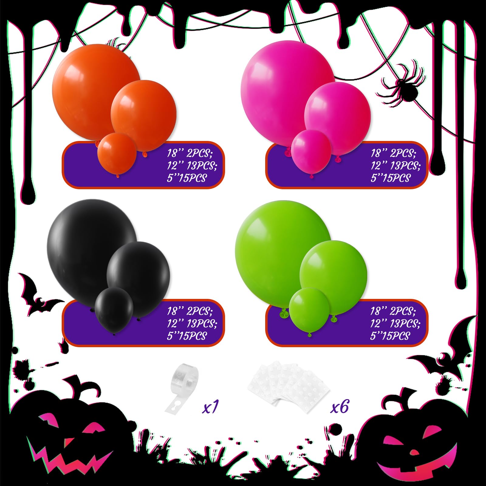 Halloween Balloon Arch Kit, 120pcs Halloween Balloon Garland Kit Pink Green and Orange Balloons for Halloween Party Decorations