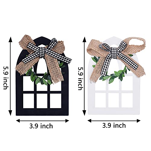 4-Piece Wooden Farmhouse Window Black and White Lattice Tiered Tray Decoration Cathedral Arched Window Wall Decor Home Kitchen Shelf Tier Photo Props Mini Rustic Window Frame Decoration Items (4 pcs)