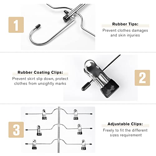 CINKSY Pants Skirt Hangers Space Saving 5 Tier Metal Skirt Hanger with Adjustable Clips Pants Trouser Hangers Closet Organizer for Jeans, Slacks, Shorts - 3 Pack