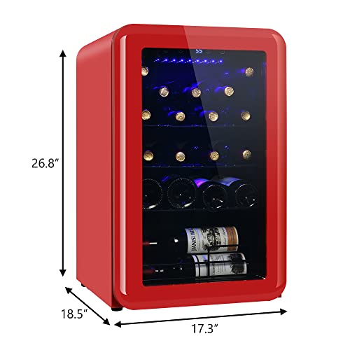 MAXTRAL Mini Wine Fridge, 24 Bottles Small Wine Fridge, Wine Fridge Freestanding, Wine Fridge Under Counter, Wine Bottle Cooler, Digital Temperature Control, UV-Protective (Red + Metal)