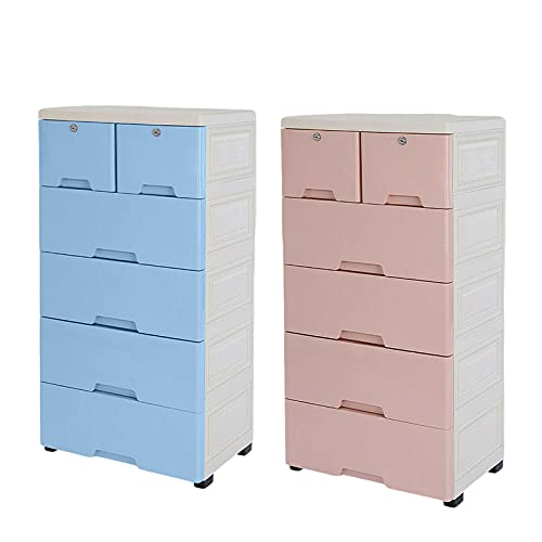 Plastic Storage Cabinet 6 Drawer Units Vertical Clothes Storage Tower Dresser Small Closet Organizer Shelf Lockable for Clothes,Toys,Bedroom,Playroom (Blue)