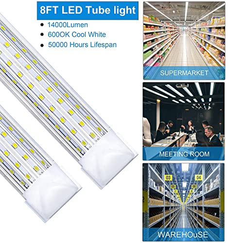 20-Pack, LED Shop Light, 8FT 144W 14500LM 6000K, Cold White, U Shape, Clear Cover, Hight Output, Linkable Shop Lights, T8 LED Tube Lights, LED Shop Lights for Garage 8 Foot with Plug (20PCS 8FT 6000K)