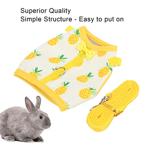 01 Puppy Harness, Adjustable Rabbit Harness Cute with Leash for Rabbits for Guinea Pigs for Ferrets for Chinchillas(L, Yellow Pineapple)