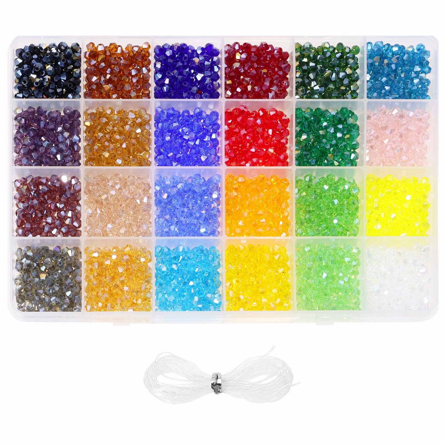 Shapenty 24 Colors Electroplated AB Colored 4mm Small Bicone Faceted Crystal Glass Beads Bulk for Bracelet Necklace Earring Jewelry Making Craft Hair Accessory Beading Sewing Crochet Project, 3000PCS