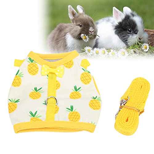 01 Puppy Harness, Adjustable Rabbit Harness Cute with Leash for Rabbits for Guinea Pigs for Ferrets for Chinchillas(L, Yellow Pineapple)