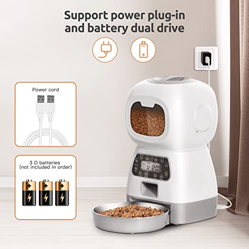 KutoraWorks Automatic Cat Feeder, Dog Food Dispenser with Rotary Lock Lid, Visual Window, Memory Function, Voice Recorder, Stainless Steel Dish, 0-20 Portion Control for 1-4 Meals Daily, 118oz