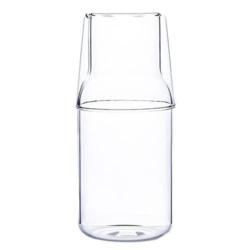 Bedside Night Water Carafe Set with Tumbler Glass Water Carafe Set Clear Juice Water Pitcher and Cup Bottle for Bedroom Bathroom Kitchen (Small(370+200ml), Transparent)