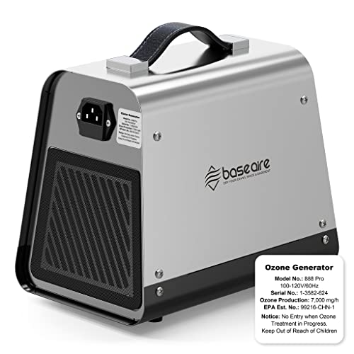 BaseAire Ozone Generator 7,000 mg/h High Capacity O3 Home Ozone Machine for Rooms, Smoke, Cars and Pets, Compact, Portable, Best for Odor Stop Control (888 Pro)