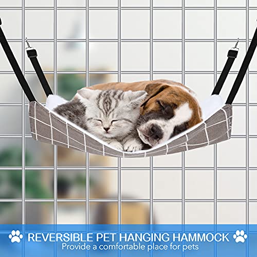 Pedgot 3 Pack Reversible Cat Hanging Hammock with Adjustable Straps and Hooks Double-Sided Pet Cage Hammock Hanging Bed Resting Sleepy Pad for Small Animals Pets, 23.6 x 20 Inches