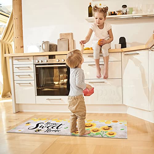 Sunflower Kitchen Rugs - 2 Piece Kitchen Mats Set Non-Slip Kitchen Backing Area Rugs Home Sweet Home Doormat Indoor Outdoor Entry Floor Washable Waterproof Standing Mat(17" x 30" + 17" x 47")